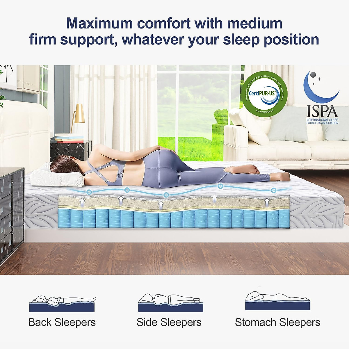 PMIXO Gel Memory Foam Mattress,8 Inch King Size Medium-Firm Mattress with CertiPUR-US Certified,Medium-Plush,No Formaldehyde and Fiberglass Free