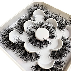 False Eyelashes Pooplunch Fluffy 25MM Dramatic Faux Mink Lashes 5 Pairs Pack 8D Thick Long Crossed Fake Eye Lashes Multipack