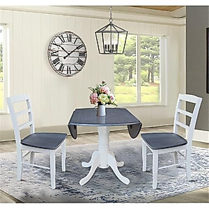 IC International Concepts 42" Dual Drop Leaf Dining 2 Table and chairs, Onesize, White/Heather Gray