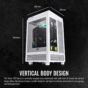 Thermaltake Tower 100 Snow Edition Tempered Glass Type-C (USB 3.1 Gen 2) Mini Tower Computer Chassis Supports Mini-ITX CA-1R3-00S6WN-00