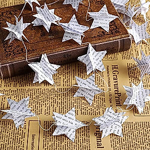 4 Pack Star Garland Book Pages Book Garland Newspaper Bunting Party Holiday Christmas Nursery Strand String Banner Wedding Garland Decorate(White)