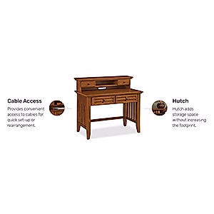 Home Styles Arts and Crafts Cottage Oak Student Desk and Hutch with Cable Access, Two Drawers, and Open Shelf