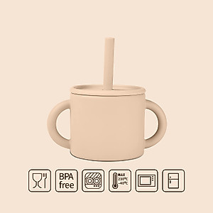 Silicon Sippy Trainer Straw Cups Double Handle Silicone Cup, Baby Training Cup with Handles Lid and Straw, BPA Free, Unbreakable 6.7oz