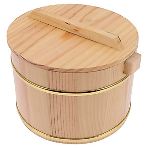 Wooden Rice Barrel Rice Bucket Wood Cooking Steamer: Wooden Steamed Cask Sushi Rice Cooling Bowl Rice Bowl Rice Cooking Tub with Lid for Home Restaurant Rice Sushi Bowl 20cm Kitchen