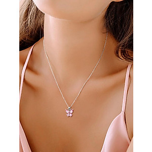 SILVERCUTE Pink Butterfly Pendant Necklace 925 Sterling Sterling Silver Cute Insect Animal Pendant & Chain for Women
