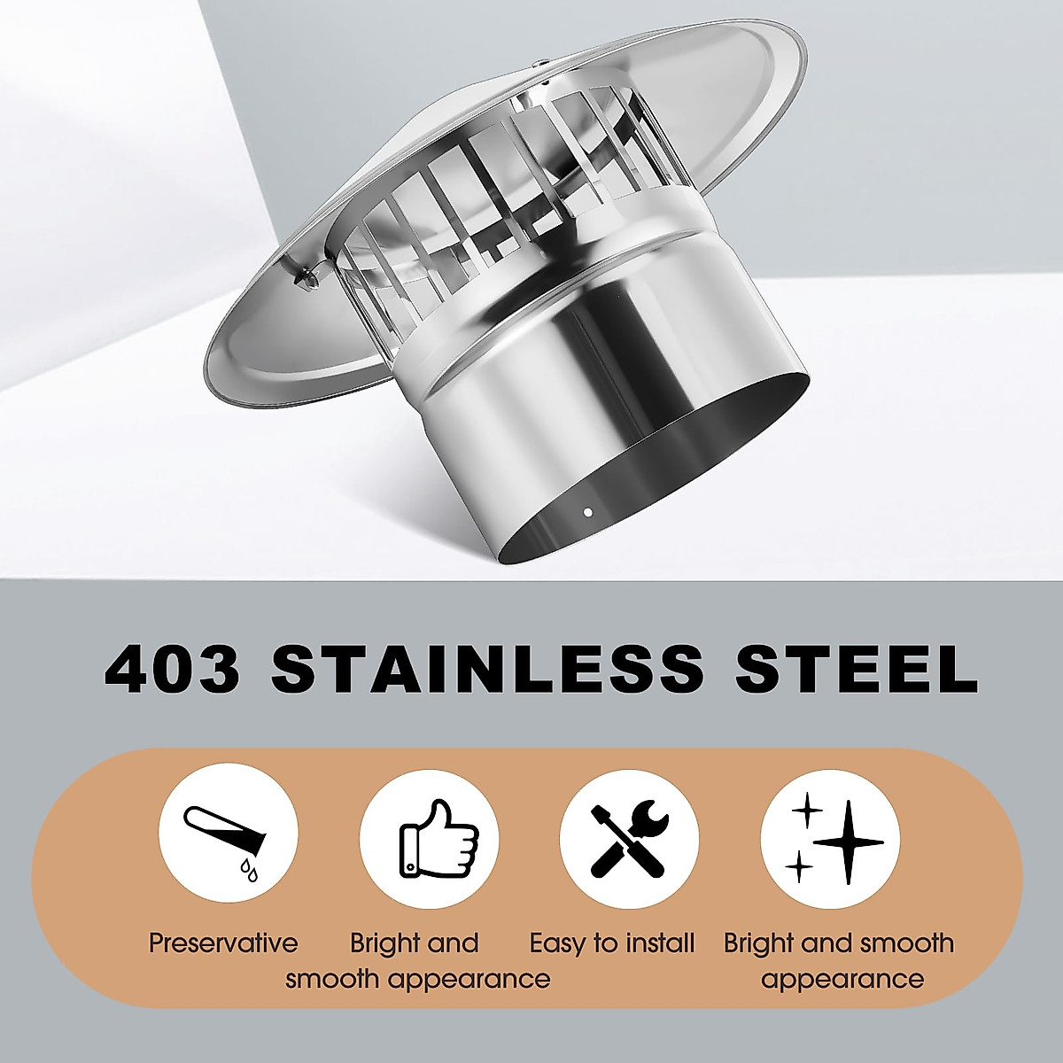 Tandefio 6 Inch Cone Top Chimney Cap Stainless Steel Cone Cap with Screen Chimney Cover Outside Roof Silver Fireplace Screen Cover Exterior Stove Pipe Topper for Vent Flue Family Kitchen Cooking