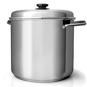 Maxam 30 Quart Stock Pot & Steamer Basket Set - Waterless Cooking & High Heat-Retention - Soup Pot w/Lid for Cooking & Serving