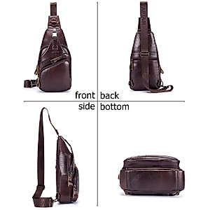 BULLCAPTAIN Leather Men Sling Bag Casual Crossbody Chest Bags Travel Daypack (Brown)
