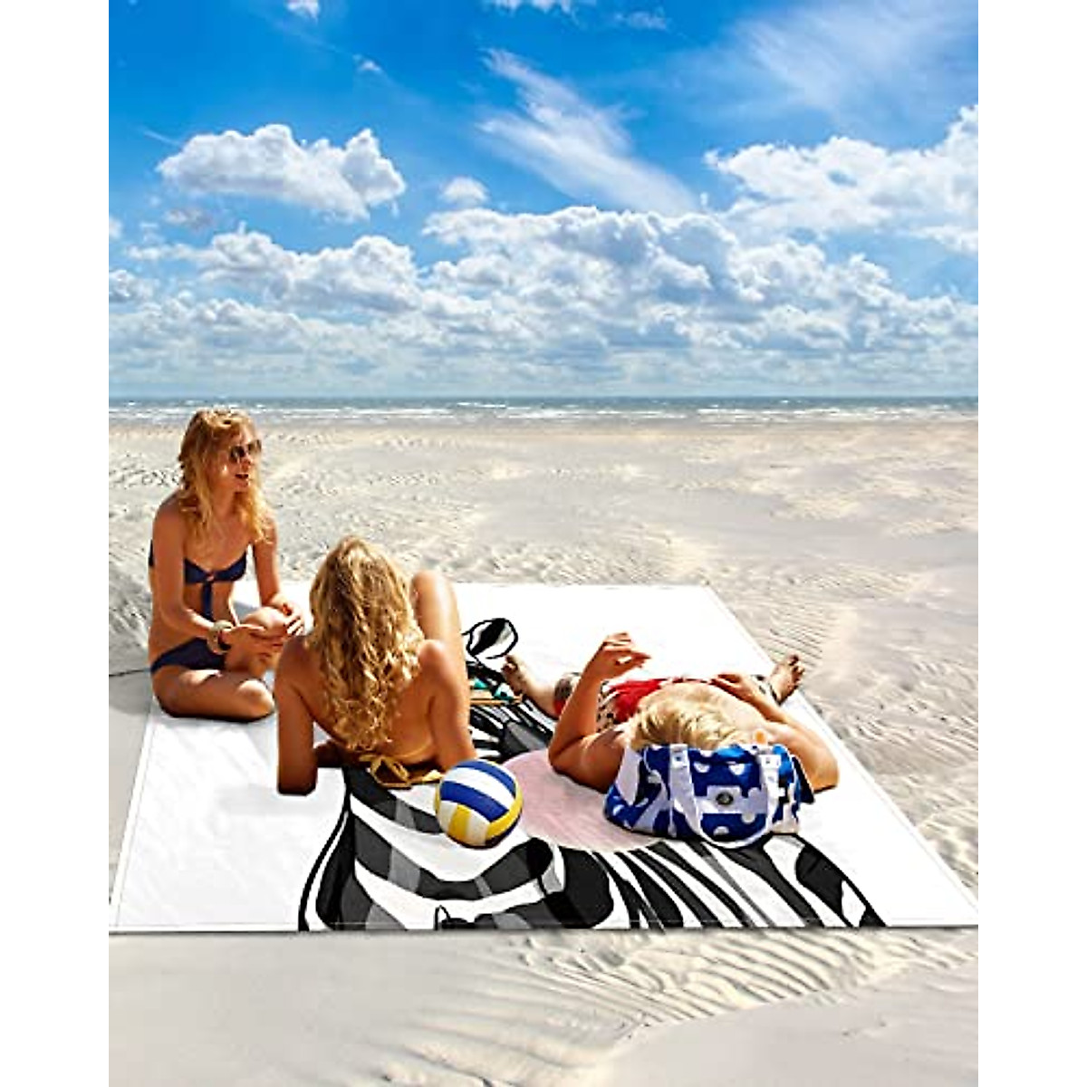 Watercolor Zebra Blowing Pink Bubbles Beach Blanket Sandproof, Beach Mat Sand Free Waterproof, Black White Animal Pure Backdrop Outdoor Picnic Blanket for Beach Party/Travel/Camping 108"x84"