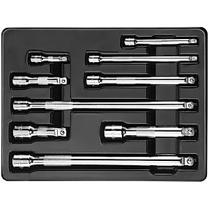 DURATECH Wobble Socket Extension Bar Set, 1/4", 3/8", 1/2" Drive Socket Extension Set, Cr-V Steel, Chrome Plated, Storage Tray Included, 9 PCS