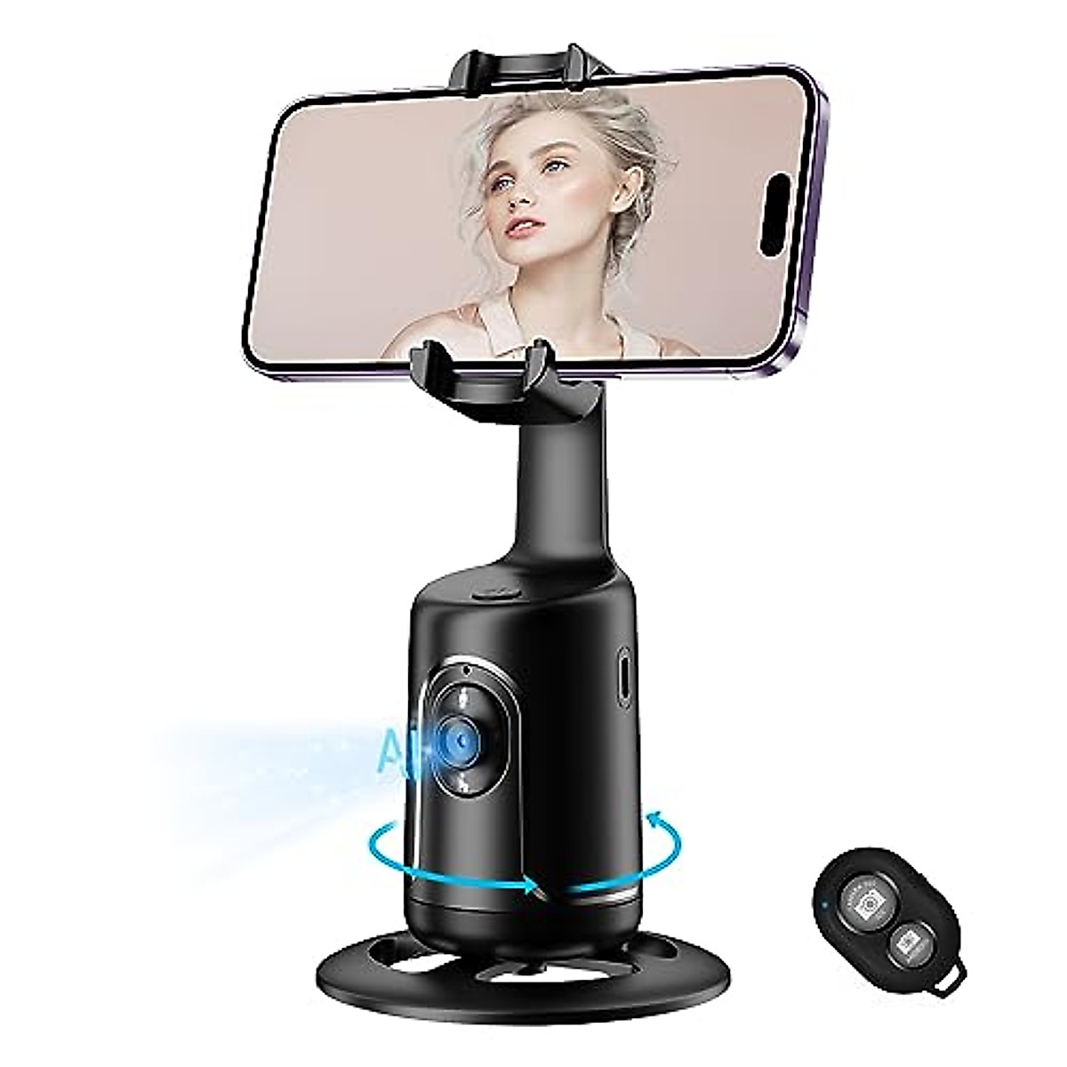 Auto Face Tracking Tripod, No App, 360° Rotation Face Body Phone Camera Mount Gesture Control, Smart Shooting Holder with 3000mAh Rechargeable Battery for Vlog, Streaming, Video, Tiktok- Black (Black)