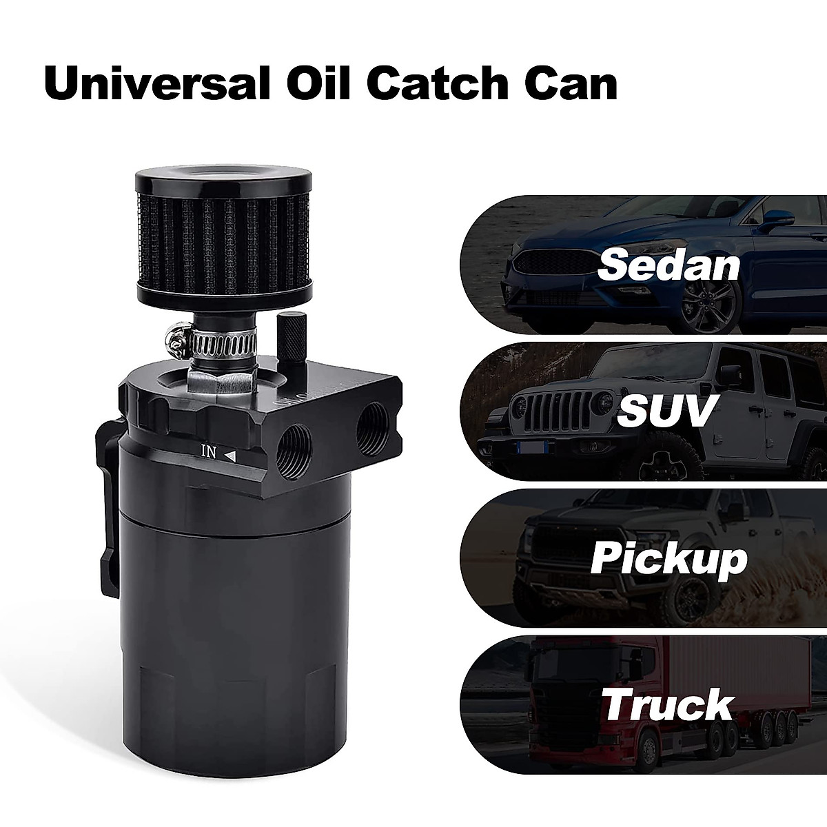 EVIL ENERGY Baffled Oil Catch Can,Oil Separator Catch Can with Breather Filter 300ml Universal Aluminum