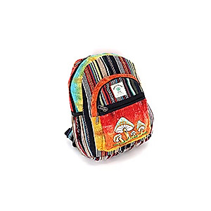 Himalaya Handmade Unique design Himalaya Hemp Backpack Small Backpack Hippie Backpack Festival Backpack Hiking & Tablet Backpack FAIR TRADE Handmade with Love, Rainbow, HBBH-0150