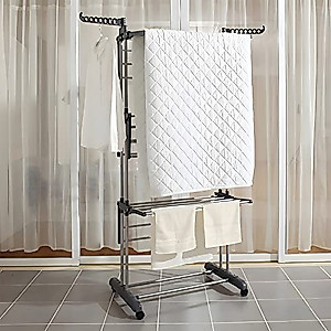 HOFLERA Airer Clothes Drying Rack - 4 Tiers Foldable Clothes Hanger with Adjustable Height and Large Stainless Steel Garment Laundry Racks for Indoor and Outdoor Use