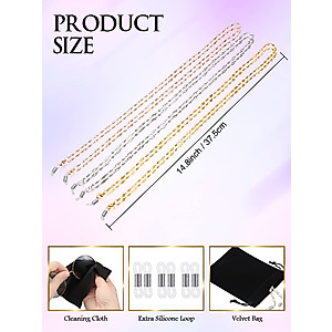 Tatuo 3 Pieces Stainless Steel Eyeglass Chain for women Cord Reading Glass Lanyard Sunglass Holder with 6 Pieces Extra Silicone Loop