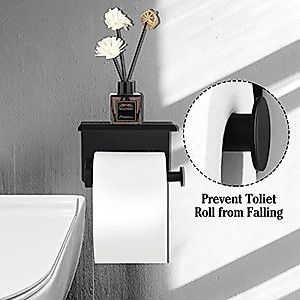 Toilet Paper Holder, Matte Black Toilet Paper Holder with Shelf,Screw or Self Adhesive Toilet Paper Holder Wall Mount,SUS304 Bathroom Toilet Paper Holder,Toilet Paper Roll Holder for Bathroom,Washroom
