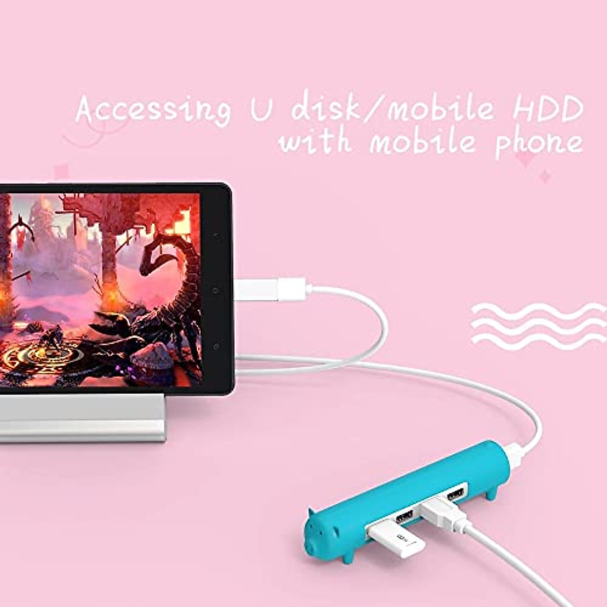 SJYDQ 4 in 1 Cute Pet-Shape HUB for MAC Notebook Aluminum Alloy Silicone 100cm Detached Data Cable (Color : Pink)