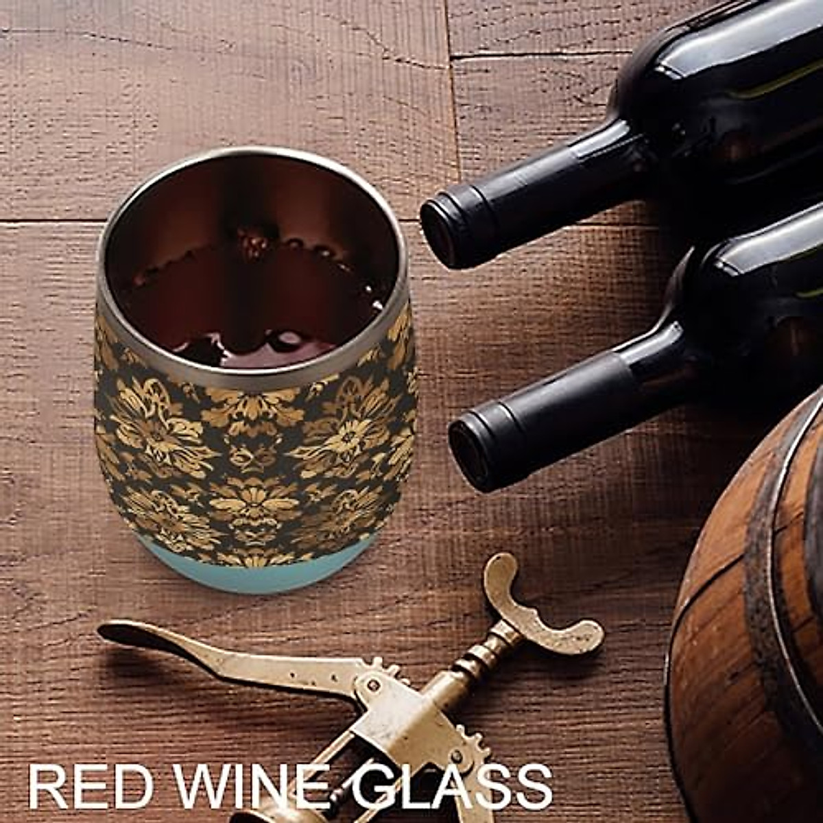 OPTKSNCU 304 Stainless Steel Insulated Cup with Lid, Vintage Gold Black Tan Floral Print Durable, And Easy to Clean – Ideal for Home, Office, And Gift Giving