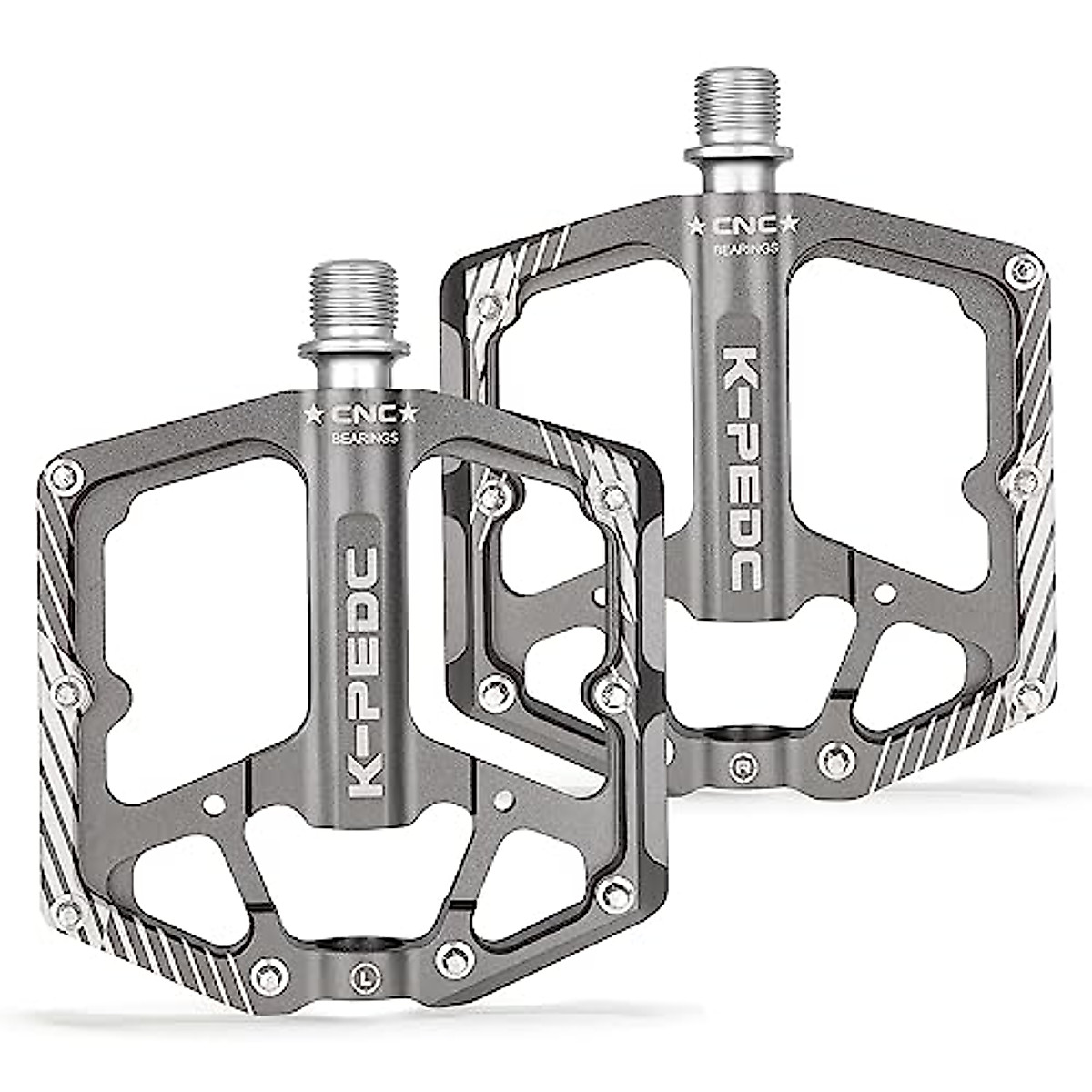 K PEDC Bike Pedal Aluminum Alloy 9/16" Bike Pedal MTB Wide Platform Flat Non-Slip Bicycle Pedals with 3 Bearings for Mountain Bikes, Road, BMX (TI 3bearings)