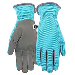 Miracle-Gro MG86121/WSM High Dexterity Synthetic Leather Palm Gloves – Small-Medium, Women’s Mesh Back Gardening Gloves Light Blue