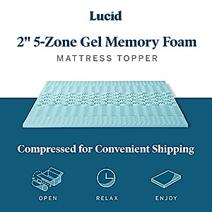 Lucid 2 Inch Mattress Topper King - Memory Foam Mattress Topper King - 5 Zone Gel Infusion - CertiPur Certified Foam