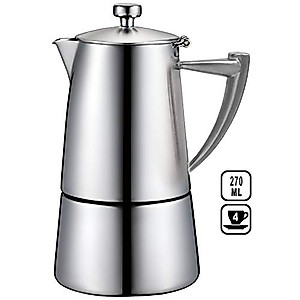 CUISINOX Roma Satin Stainless Steel Moka Pot Stovetop Espresso Maker, 4-Cup (6 oz)