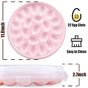 HANSGO Deviled Egg Platter, Pink Deviled Egg Containers with Lid Plastic Deviled Egg Keeper Platter Carrier for Holiday Season Table Party, 22 Egg Slots