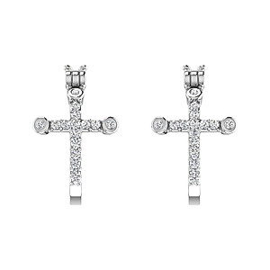 1/4 Carat Diamond Hoop Earrings with Cross Sign in 10K Rose Gold