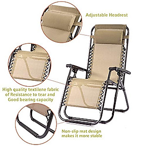FDW Set of 2 Zero Gravity Chairs Lounge Patio Chairs Outdoor Yard Beach (Tan)