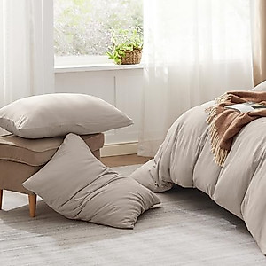 Bedsure 100% Jersey Knit Cotton Duvet Cover Queen Size - Ultra Soft T-Shirt Cotton Bedding Set, Includes 1 Duvet Cover 90x90 Inches with Zipper Closure & 2 Pillowcases (Tannish Linen)