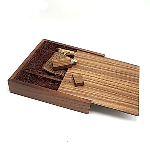 LONMAX Wedding Birthday Gifts Wooden USB Flash Drive 16GB USB 2.0 Flash Disk Pen Drive Walnut Box (170x170x35mm) (16GB, Black Wooden)