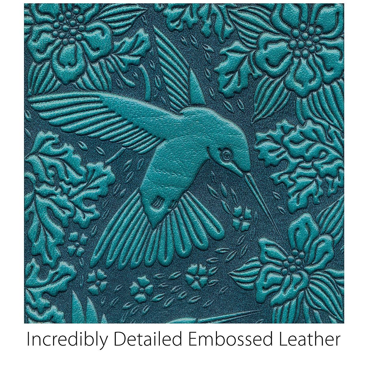 Oberon Design Hummingbirds Embossed Genuine Leather Checkbook Cover, 3.5x6.5 Inches, Teal