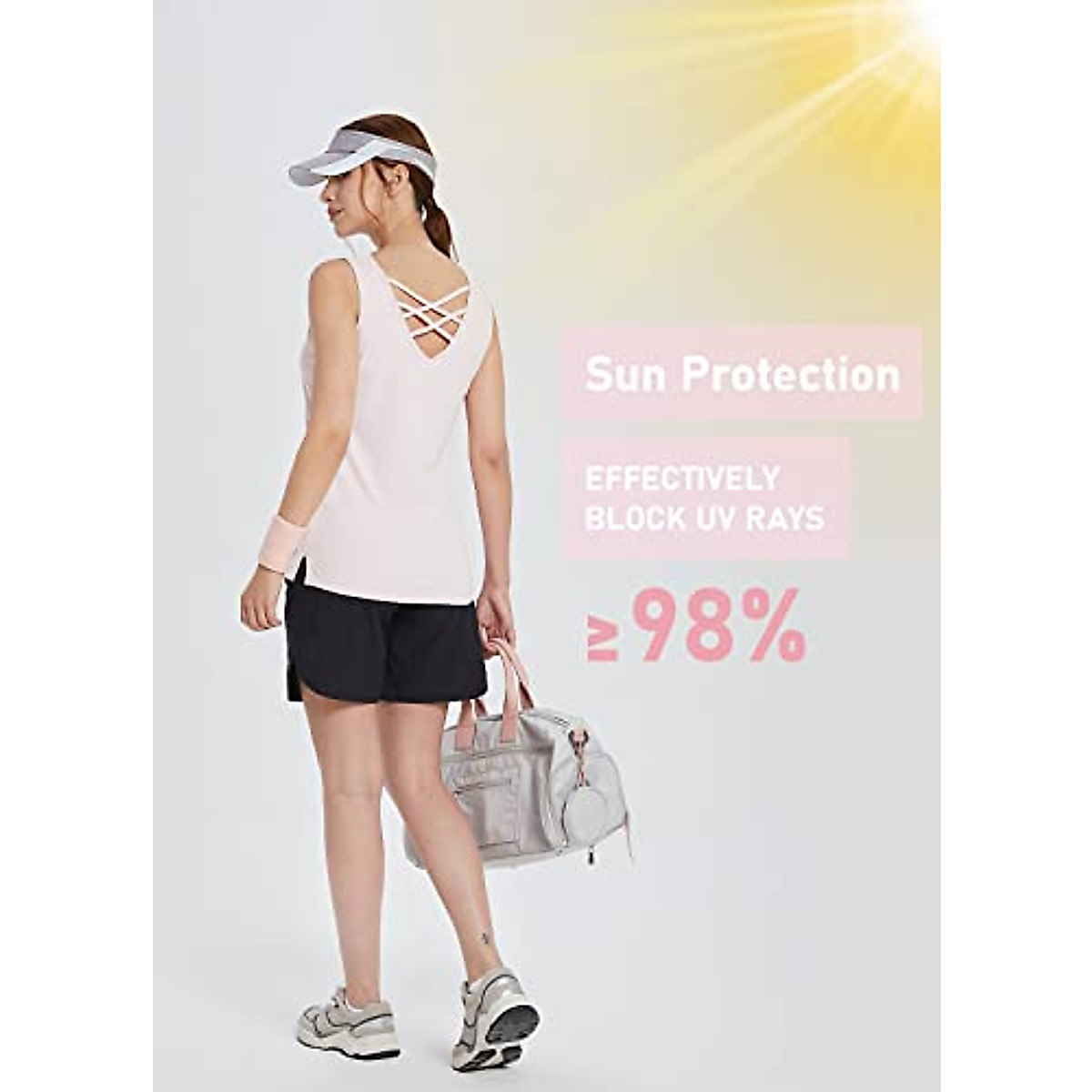 BALEAF Women's Workout Tank Tops for Tennis Quick Dry Fitted Sleeveless Shirts UPF50+ V-Neck Lightweight Size Medium Pink