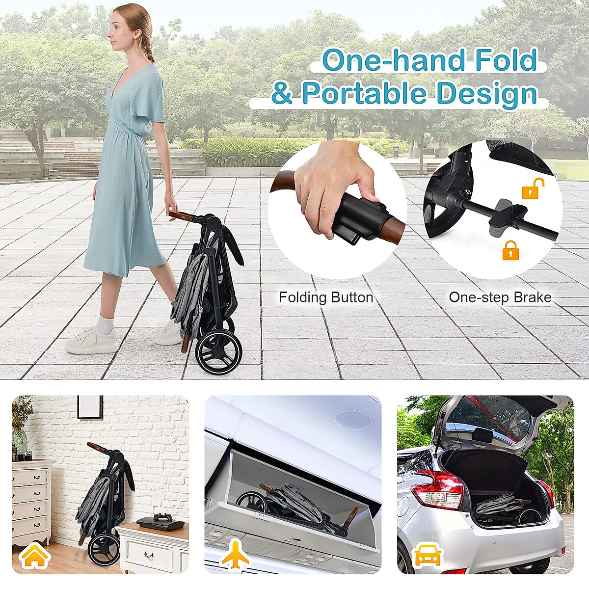 HONEY JOY Baby Stroller, Foldable High Landscape Infant Carriage with Foot Cover, Adjustable Backrest & Canopy, Suspension Wheels & Storage Basket, Newborn Pushchair Stroller for Boys Girls (Gray)