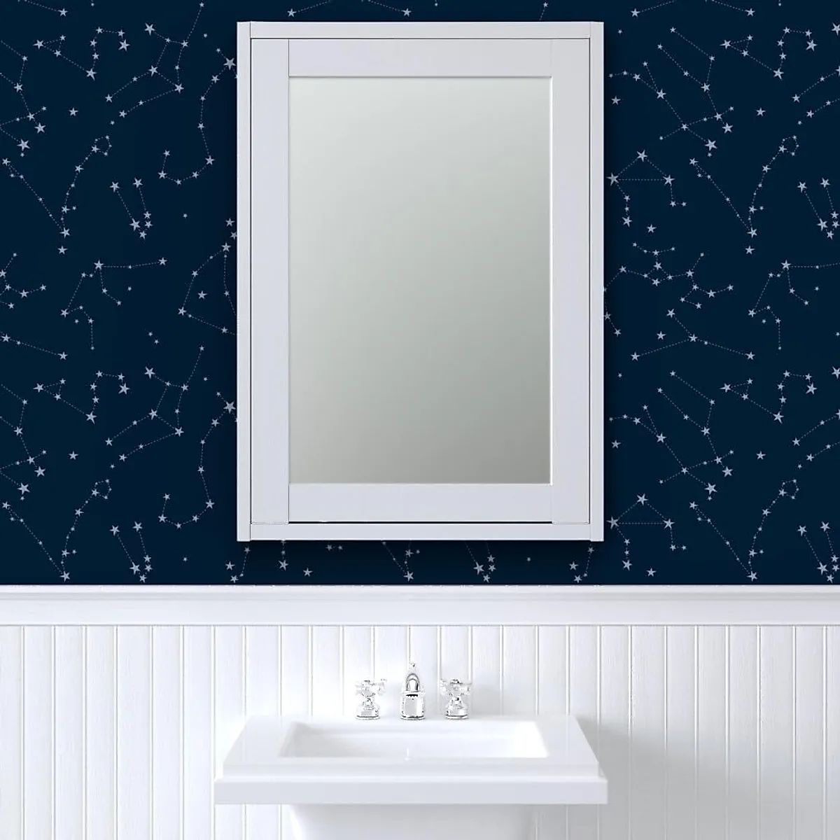 Peel & Stick Wallpaper Swatch - Zodiac Stars Astrology Navy Blue Constellations Night Sky Star Map Custom Removable Wallpaper by Spoonflower