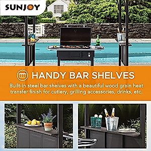 Sunjoy Grill Gazebo 5 ft. x 8 ft. Brown Steel Frame Double Tiered Hardtop Gazebo with Ceiling Hook and Shelves