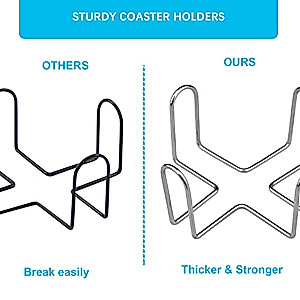 iziusy 2 Pieces 4.5 Inch Stainless Steel Coasters Holder Storage for Both Round and Square Coasters, Hold Up 4 to 7 Coasters