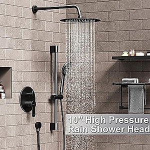 Gabrylly Shower System Black, Wall Mounted Slide Bar Shower Faucet Set Complete,High Pressure 10" Rain Shower Head with 5-Setting Handheld Shower,Shower Combo Set with Shower Valve