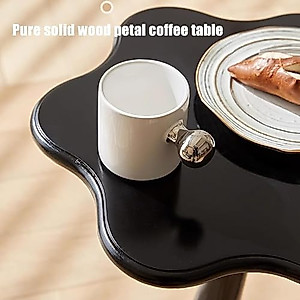 Modern Sofa Side End Table Wooden Flower Shape Side Tables Living Room Small Accent Table with Round Pedestal, Wave-Design Couch Corner Tables Coffee Table for Home Decor (Black)