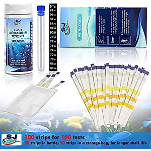 SJ WAVE 7 in 1 Aquarium Test Kit for Freshwater Aquarium | Fast & Accurate Water Quality Testing Strips for Aquariums & Ponds | Monitors pH, Hardness, Nitrate, Temperature and More (100 Tests)
