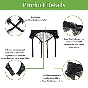 Confonze Women Lace Garter Belt Sexy Suspender Belts for Thigh High Stockings (Large, Black2)