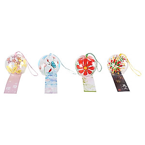 Falytemow Japanese Wind Chimes Romantic Flowers Small Wind Bells Handmade Glass Japanese Style Pendant for Birthday Present Home Decors (Yellow Flower, Chrysanthemum, Butterflies, Fireworks, 8 cm)