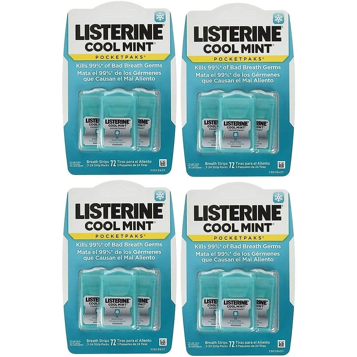 Listerine Cool Mint Pocketpaks Breath Strips, 12-24-Strip Pack Total 288 Strips