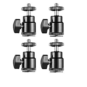 QYXINC Mini Ball Head Hot Shoe Mount with 1/4 inch Adapter Screw for DSLR Camera, Monitor, Camcorder, Flash Light, Tripod, Light Stand (4 Pack)
