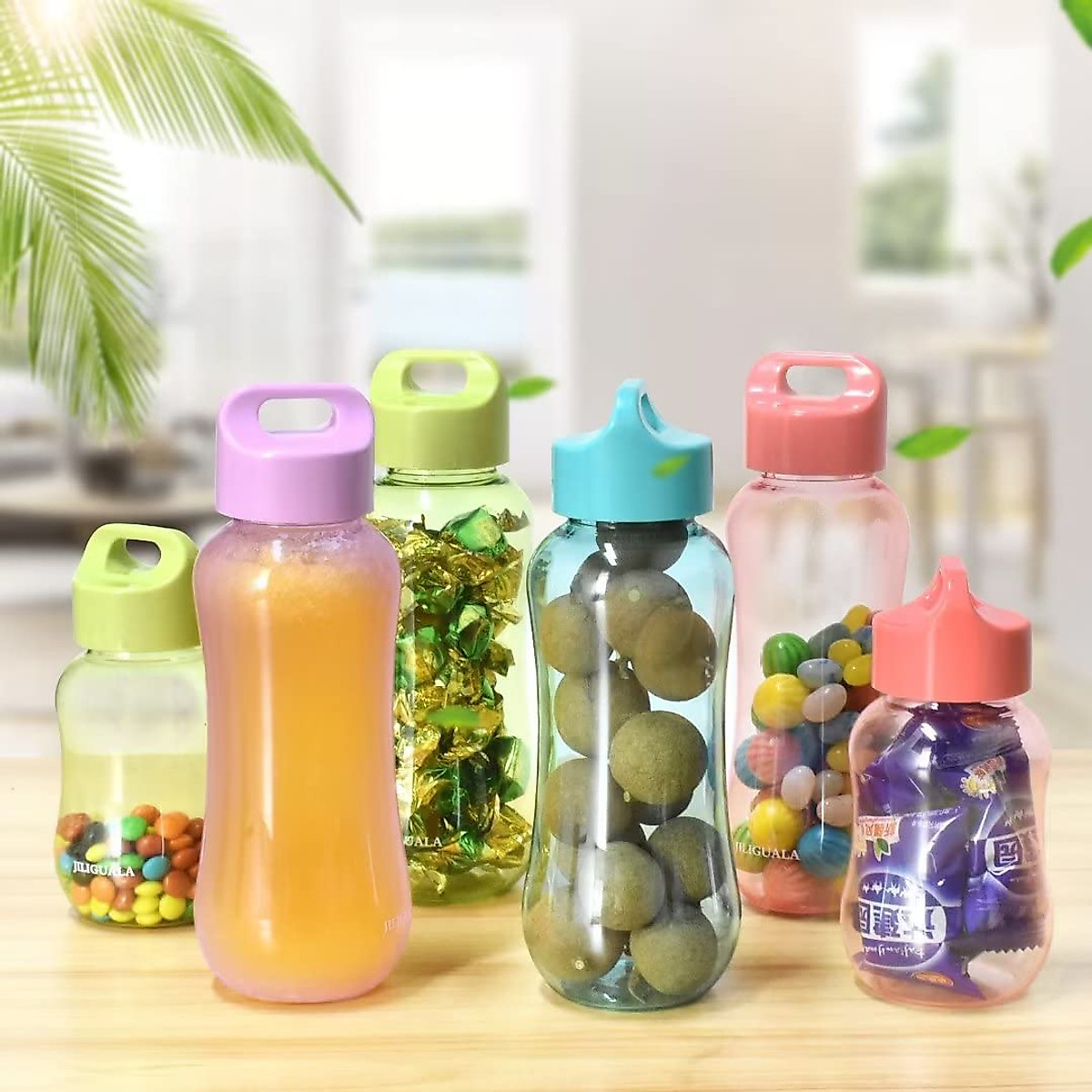 JILIGUALA Plastic Coffee Travel Mugs Water Bottle Sports Water Bottle Cup for Milk, Coffee, Tea, Juice Size 350ml (12oz), Pack Of 4