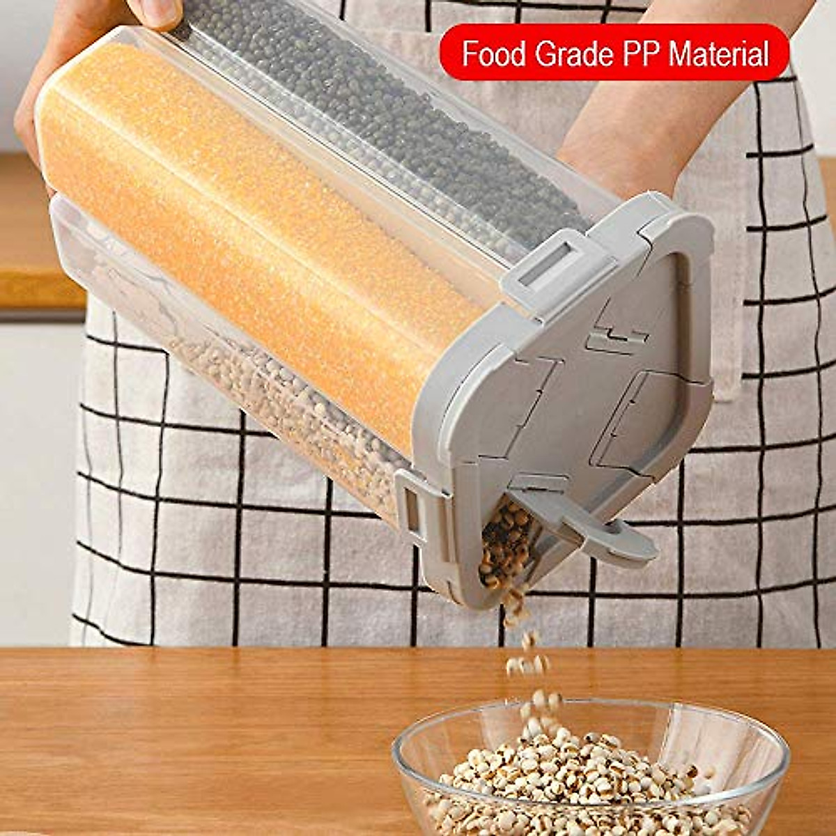 BIPEGE Airtight Cereal Storage Container, Clear 2.3L Airtight Kitchen Food Storage Container with Lids and Compartments for Grain, Sugar, Flour, Rice, Nuts, Snacks