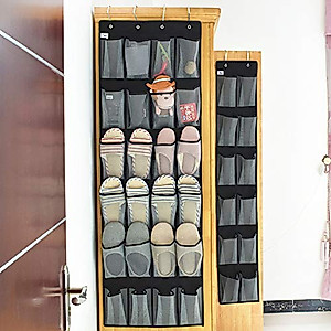 UHM Over The Door Shoe Organizer,Shoes Hanger Storage Closet Organizer, Clear Hanging Shoe Bag Slipper Rack H Older with 24 Large Fabric Pockets (Blue)