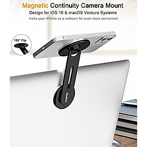 Jkoailiwi 180° Adjustable & Flip Continuity Camera Monitor Mount, Dual Screen Magnetic Phone Holder for Laptop, Slim MacBook Webcam Mount Compatible with MagSafe iPhone 15/14/13/12 & All Phones