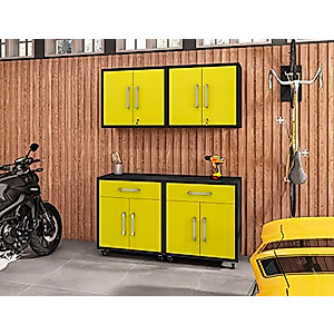 Manhattan Comfort Eiffel 4-Piece Garage Storage Set in Matte Black and Yellow