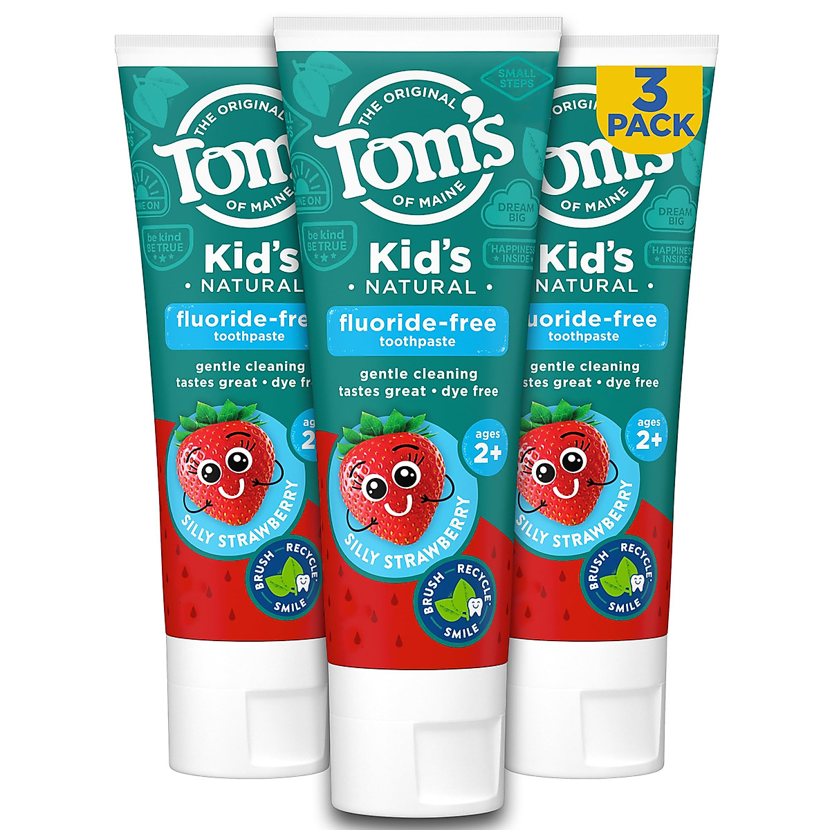 Tom's of Maine Fluoride Free Children's Toothpaste, Natural Toothpaste, Dye Free, No Artificial Preservatives, Silly Strawberry, 5.1 Ounce (Pack of 3) (Packaging May Vary)